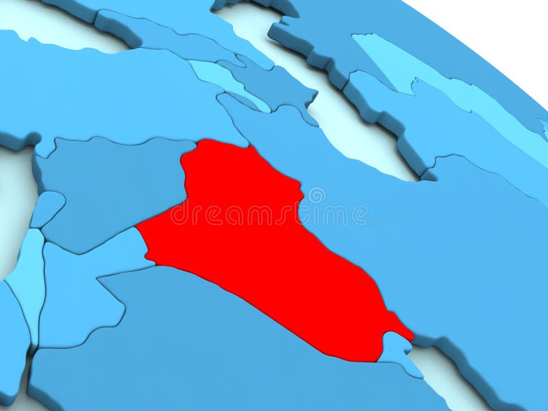 Iraq in red on blue globe stock illustration. Illustration of iraq ...