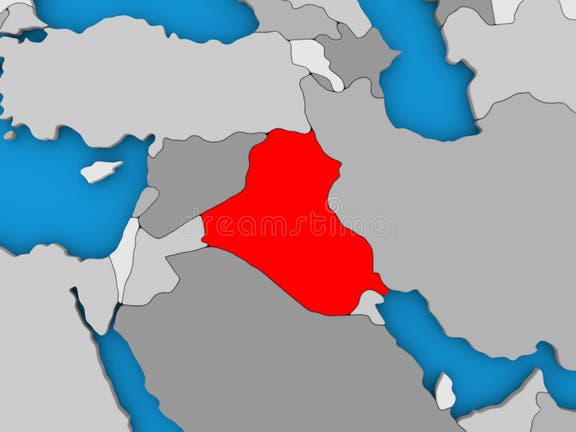 Iraq in red on globe stock illustration. Illustration of borders - 83894321