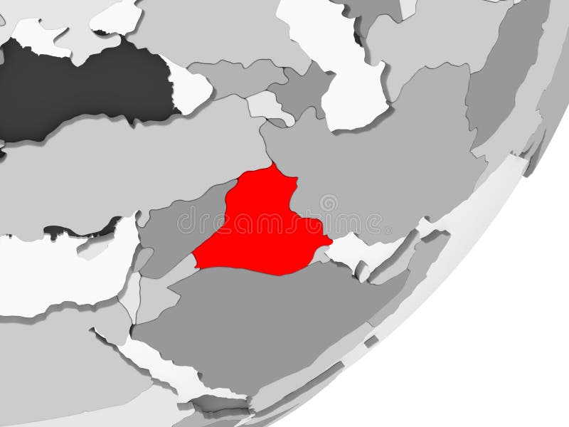 Iraq in red on grey map stock illustration. Illustration of ...