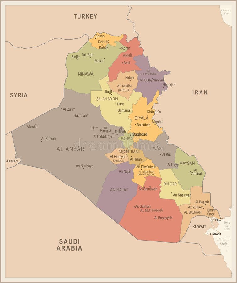 Iraq Map - Vintage Detailed Vector Illustration Stock Illustration ...