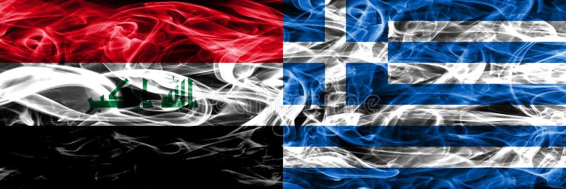 Iraq Vs Greece Colorful Concept Smoke Flags Placed Side by Side. Stock ...