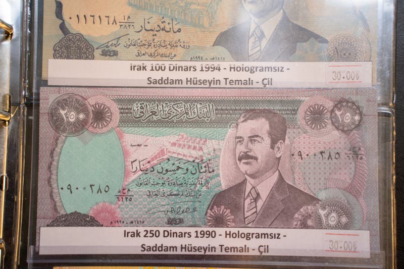 250 Iraqi Dinars from 1990 Banknote at the Flea Market. Editorial Photo ...