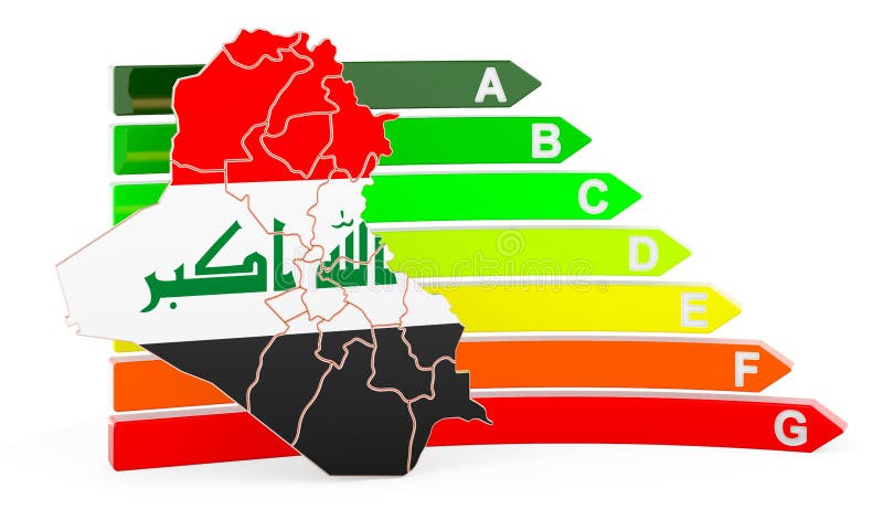 Iraqi Map with Energy Efficiency Rating, 3D Rendering Stock ...