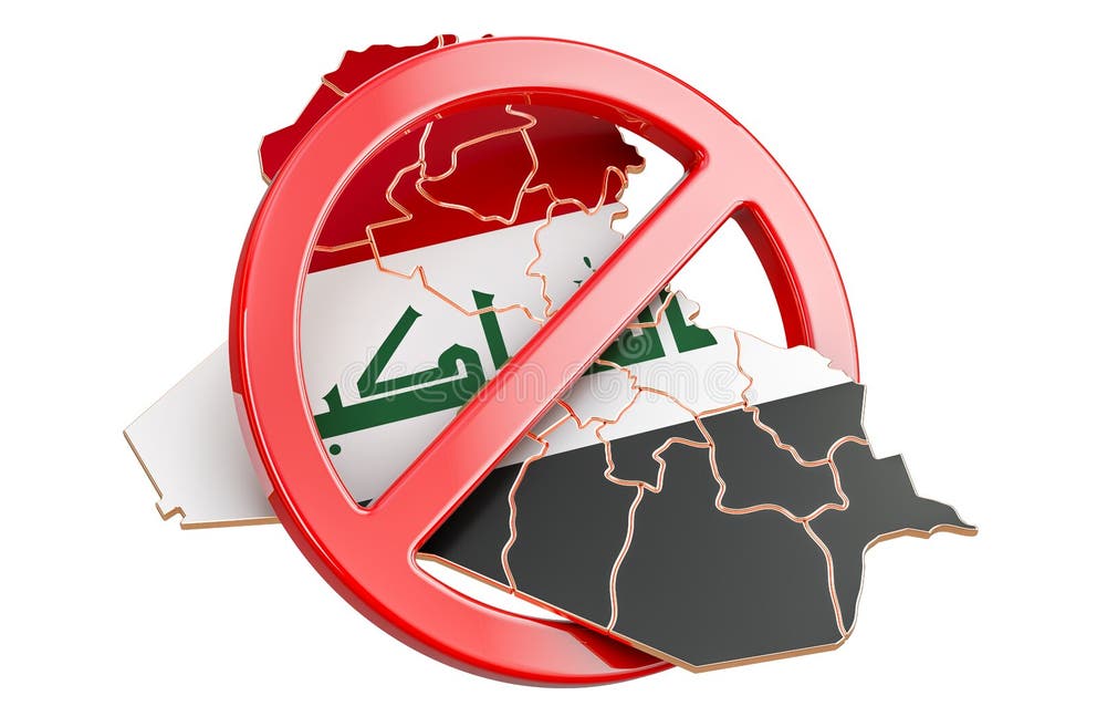 Iraqi Map with Forbidden Sign, 3D Rendering Stock Illustration ...
