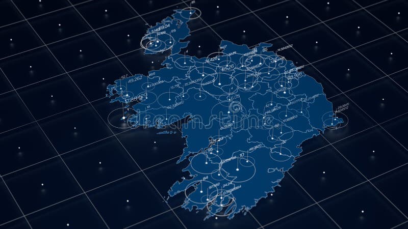 Ireland Blue Map Big Data Visualization. Futuristic Map Infographic ...