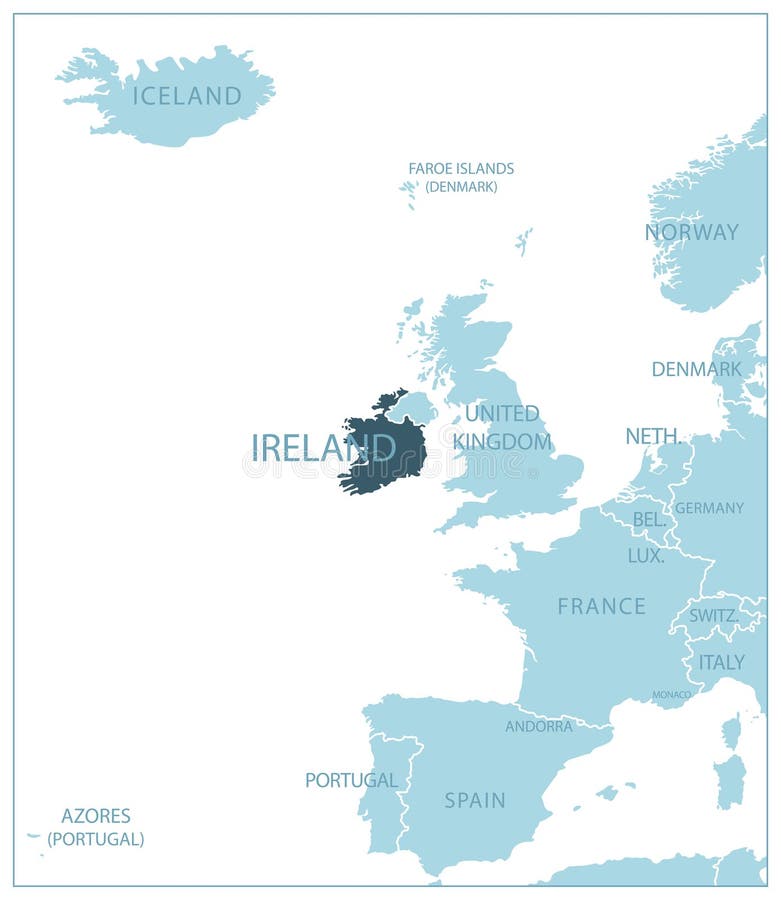 Ireland - Blue Map with Neighboring Countries and Names Stock ...