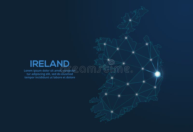 Ireland Communication Network Map. Vector Low Poly Image of a Global ...