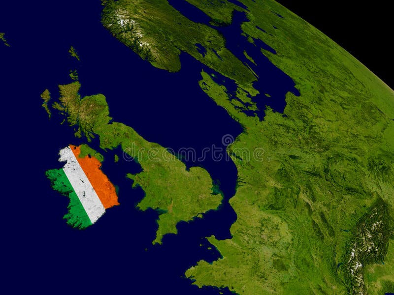 Ireland with flag on Earth stock illustration. Illustration of borders ...