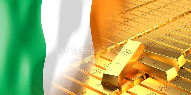 Ireland Flag and Gold Ingots - 3D Illustration Stock Illustration ...