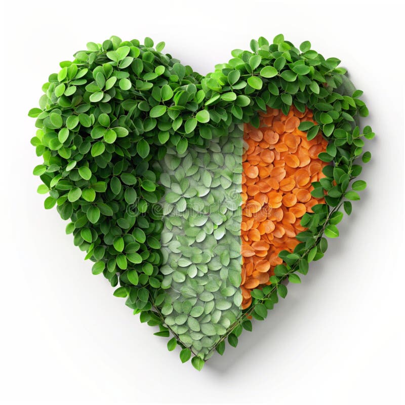 Ireland Flag in Heart Shape with Plum Leaves Stock Illustration ...