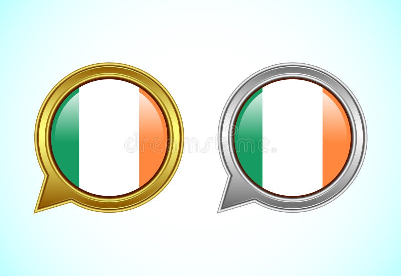 Ireland Flag Speech Bubble. Speaking Flag Icon in Gold and Silver Color ...