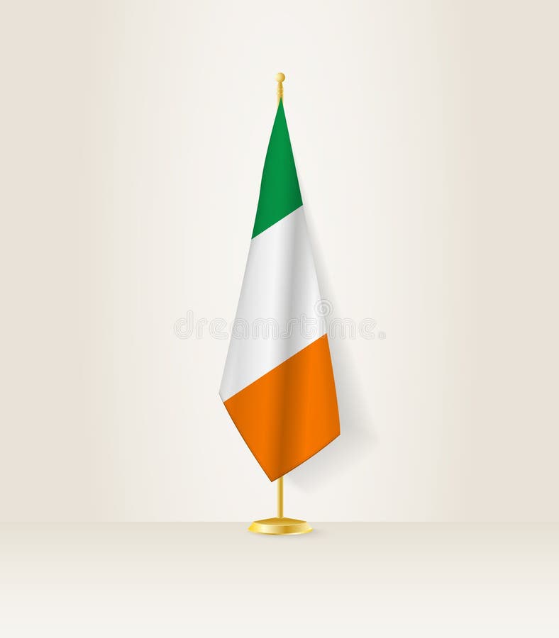 Ireland Flag on a Flag Stand Stock Vector - Illustration of white ...