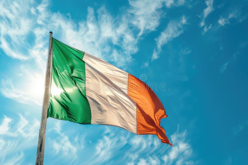 Ireland Flag Waving on Blue Sky Background Stock Illustration ...