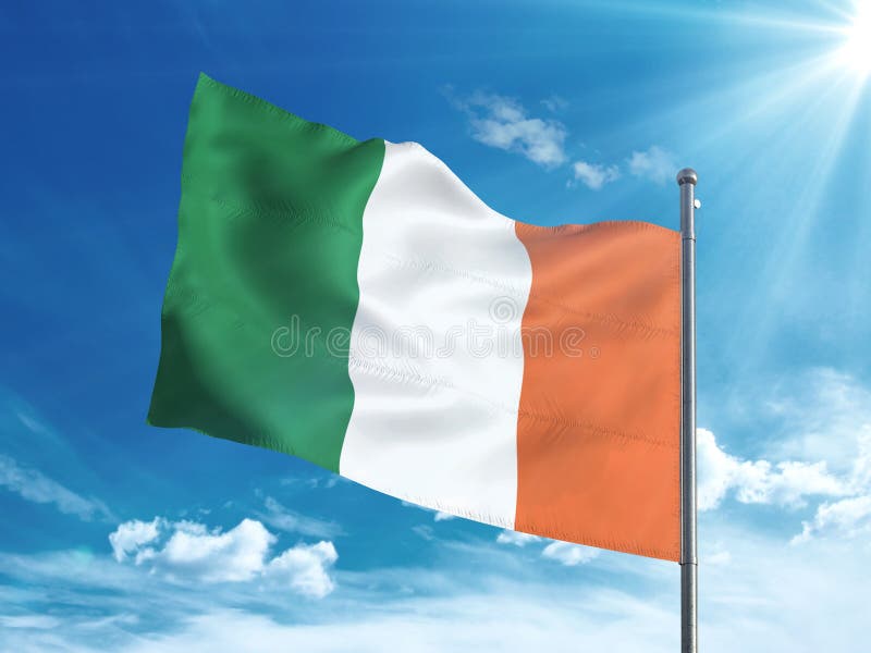 Ireland Flag Waving in the Blue Sky Stock Illustration - Illustration ...