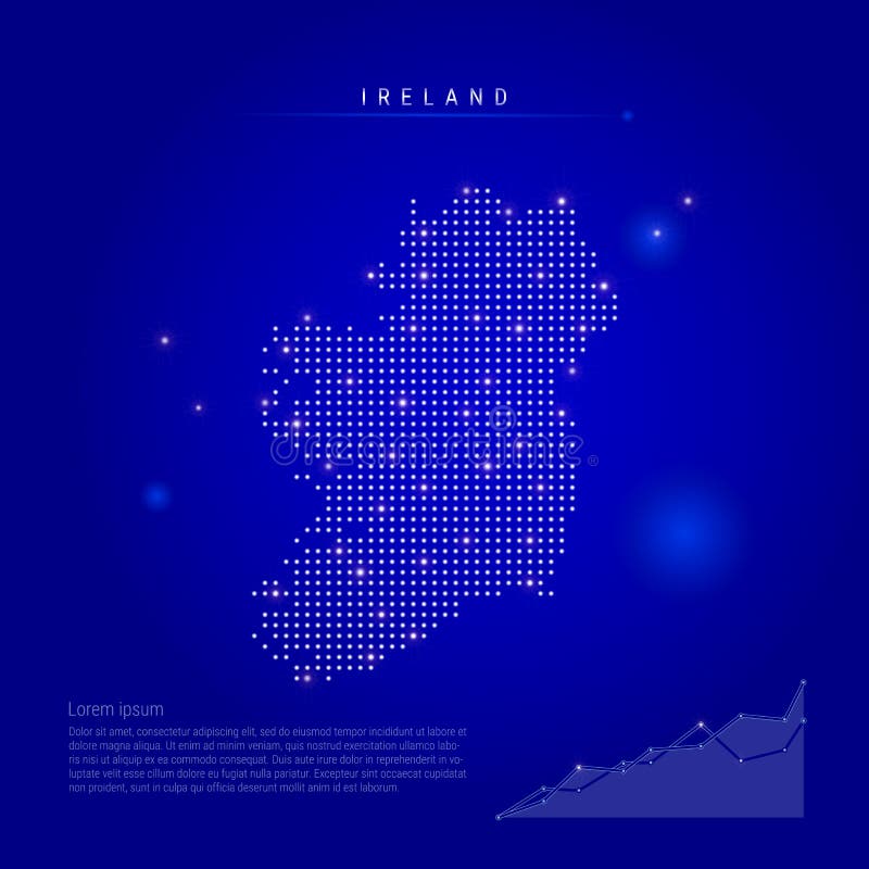 Ireland Illuminated Map with Glowing Dots. Dark Blue Space Background ...