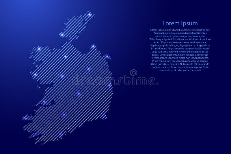 Ireland Map from Blue Pattern Slanted Parallel Lines and Glowing Space ...