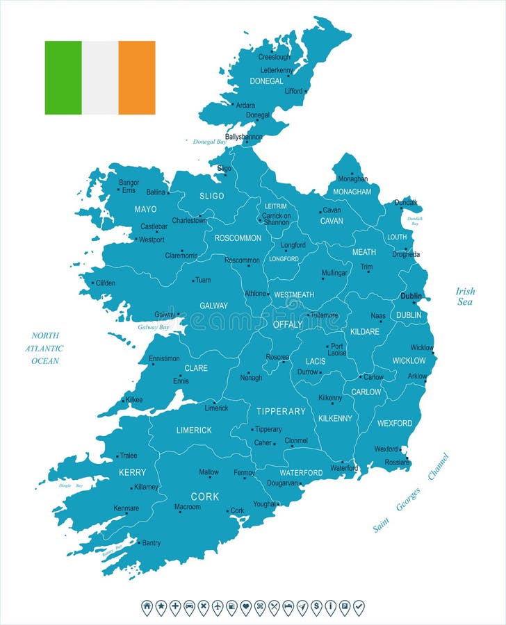Ireland - Map and Flag - Detailed Vector Illustration Stock ...
