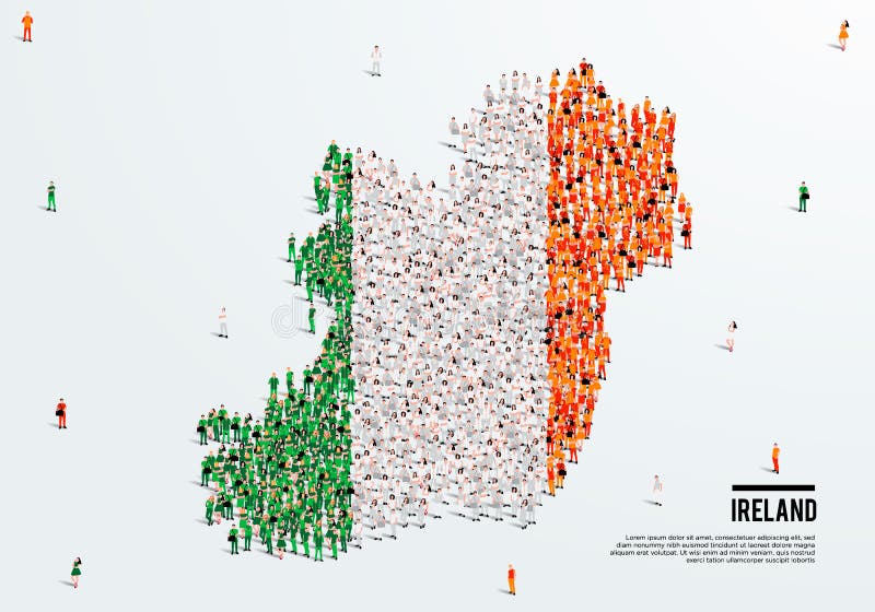 Ireland Map and Flag. a Large Group of People in the Ireland Flag Color ...