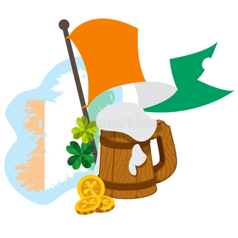 Ireland Map, Flag, a Mug of Beer. Stock Illustration - Illustration of ...