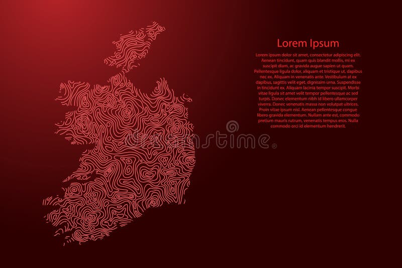 Ireland Map from Red Isolines or Level Line Geographic Topographic Map ...