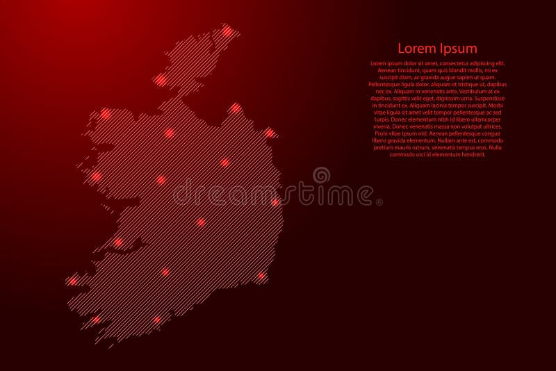 Ireland Map from Red Pattern Slanted Parallel Lines and Glowing Space ...