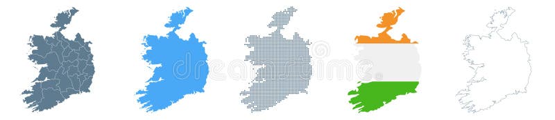 Ireland Map Set - Vector Solid, Contour, Regions, Flag, Pixels Stock ...
