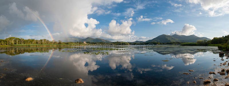 Ireland Rainbow Reflection Panorama Stock Photo - Image of history ...