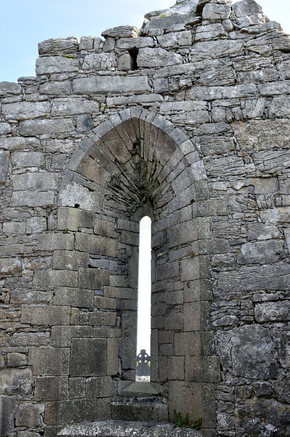 Ireland Ruins Window and Cross 1 Stock Image - Image of monastic, dark ...
