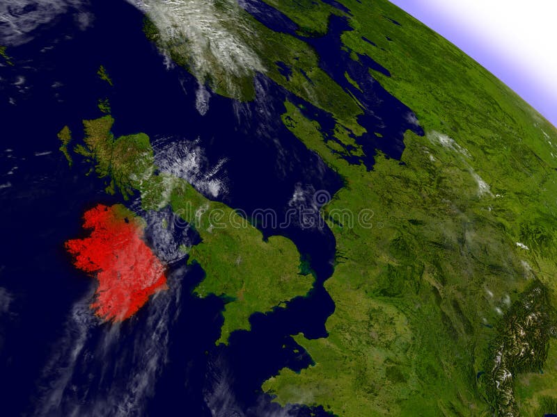 Ireland from Space Highlighted in Red Stock Illustration - Illustration ...