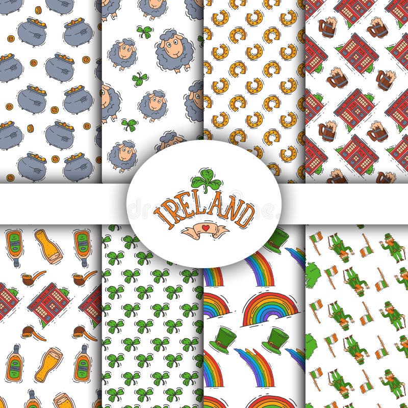 Ireland Symbols Doodle Set Vector Illustration. St Patrick S Day ...