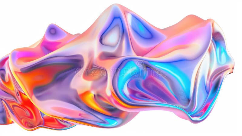 Iridescent Abstract Shape Floating on a White Background Stock ...