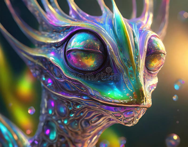 Iridescent alien portrait stock illustration. Illustration of glossy ...