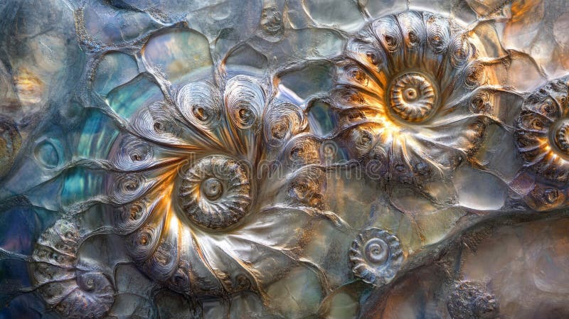 Iridescent Ammonite Fossil with Intricate Spiral Patterns Stock ...