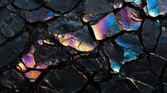 Iridescent Black Fractured Rock Surface Texture Stock Illustration ...