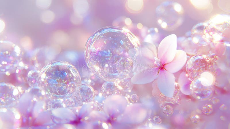 Iridescent Bubbles and Delicate Pink Flowers Float Stock Illustration ...