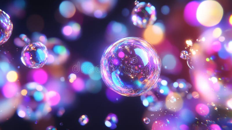 Iridescent Bubbles Float in a Neon Light Show Stock Illustration ...
