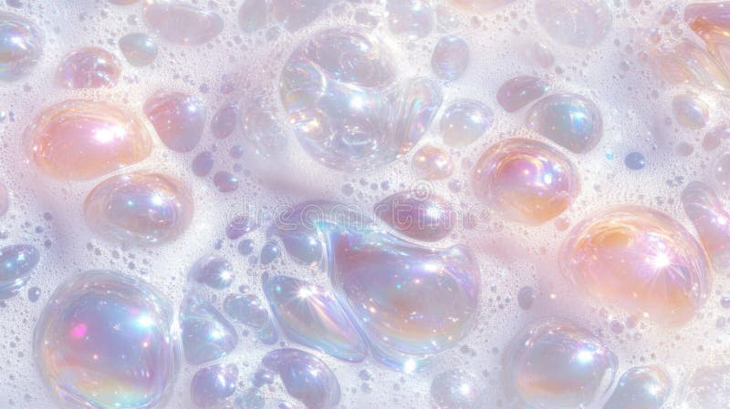 Iridescent Bubbles Floating in Soft White Foam Stock Illustration ...
