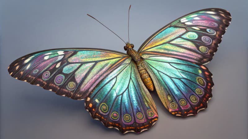 Iridescent Butterfly 3D Render, Colorful Wings, Nature Concept ...