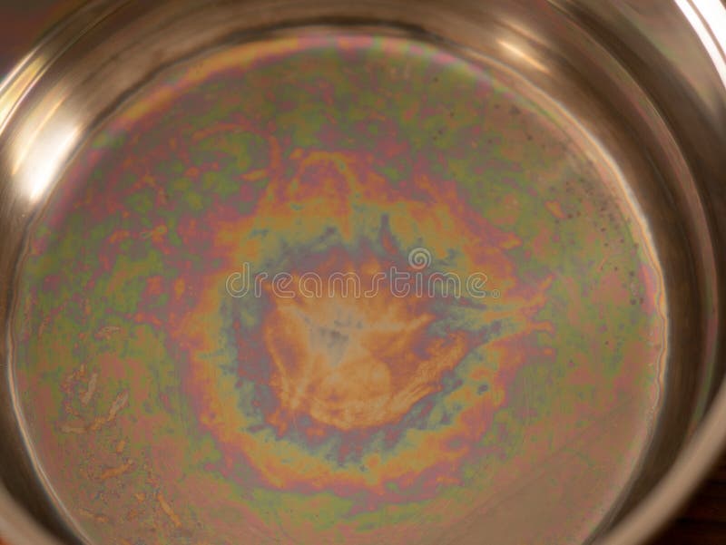 Iridescent Color Spots on the Bottom of a Stainless Steel Pan. Light ...