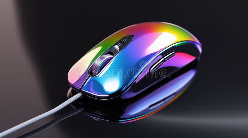 Iridescent Computer Mouse with Rainbow Colors on Reflective Surface Stock Illustration ...