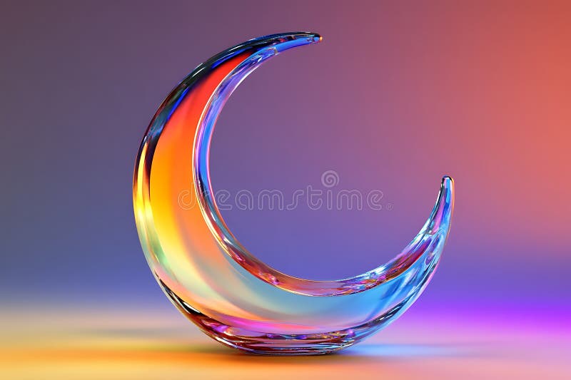 Iridescent Crescent Shape Abstract, Gradient Background, Rainbow Glass ...