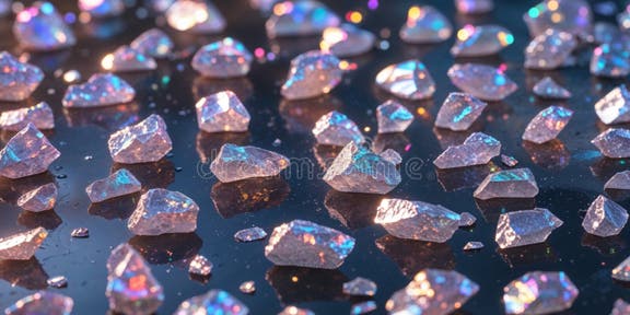 Iridescent Crushed Quartz Crystals Displaying Light Dispersion on Dark ...
