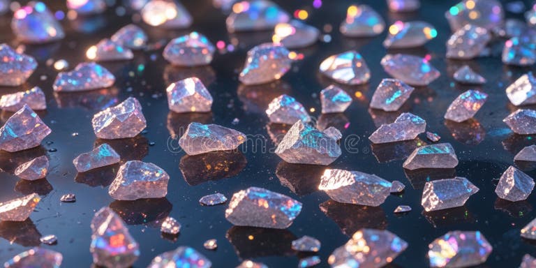 Iridescent Crushed Quartz Crystals Displaying Light Dispersion on Dark ...