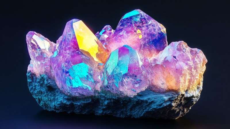 Iridescent Crystal Cluster on Dark Background Stock Illustration ...