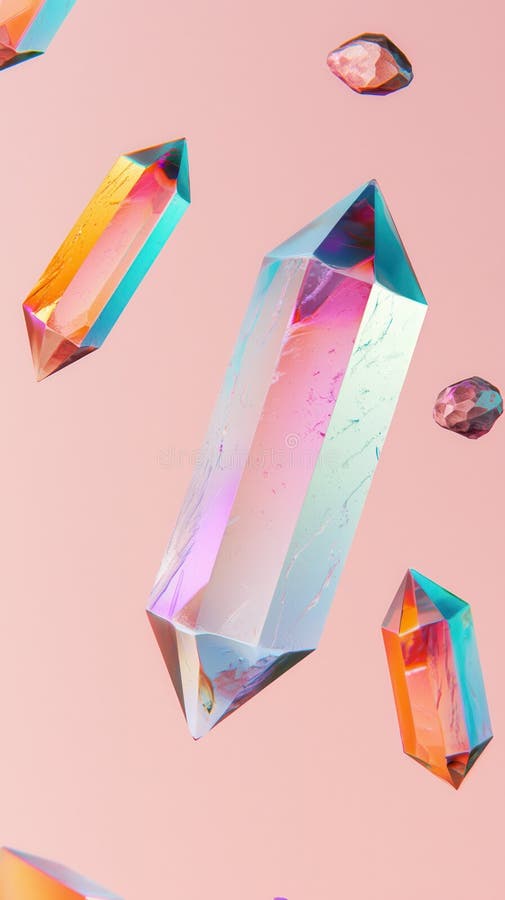 Iridescent Crystal Prisms on Pink Background Stock Illustration ...
