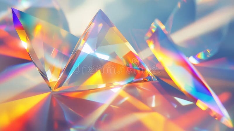 Iridescent Crystal Prisms with Rainbow Light Reflections Stock ...