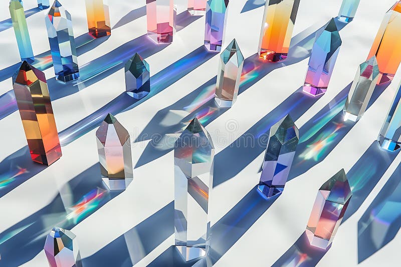 Iridescent Crystal Prisms Rainbow Light Spectrum Display Stock ...