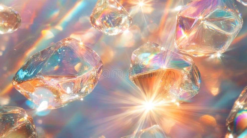 Iridescent Crystals Sparkling with Rainbow Light Stock Illustration ...