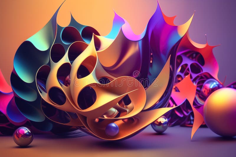 Iridescent 3D Forms in a Gradient Universe Stock Illustration ...