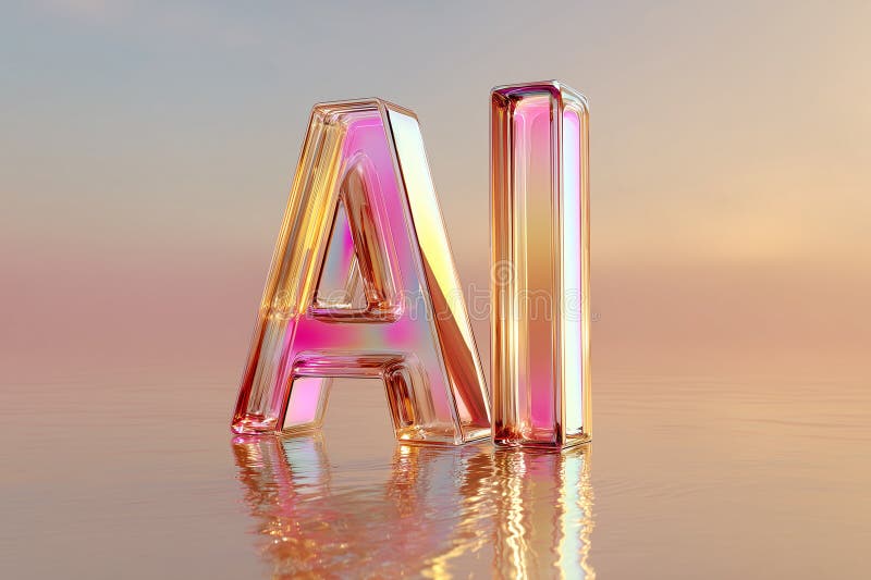 Iridescent 3D Letters AI on Reflective Surface with Pastel Background ...